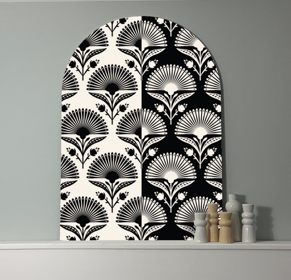 Black Fan Flower Split Arch Art | Bold Modern Floral Wall Decor – Tracy ...